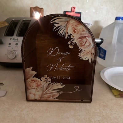 Wedding Card Box With Slot, Classic Wedding Style, Wood and Glass ...