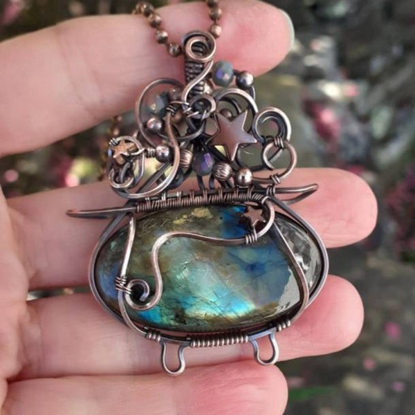 Cauldron Necklace, Mini Cauldron Necklace, Hypersthene Necklace, Witchy ...