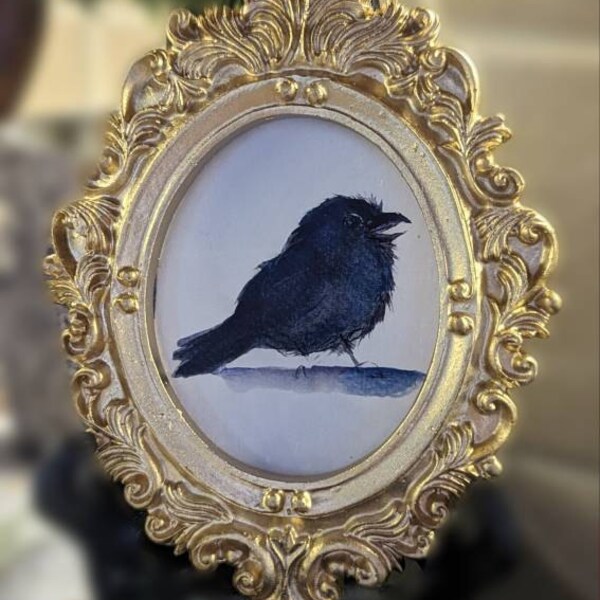 Raven Chick, Miniature Art, Bird Print, Tiny Raven Art, Crow Painting ...