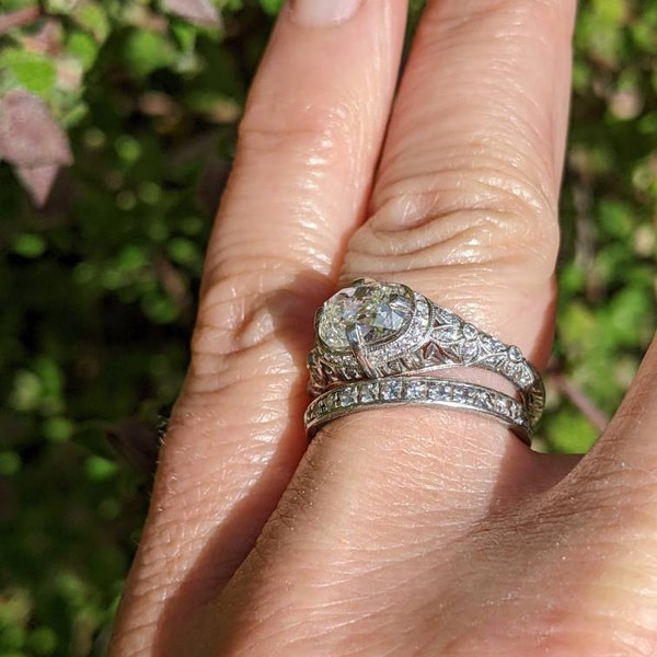 Antique Bridal Set/ Art Deco Wedding Set/ Diamond Baguette Blue ...