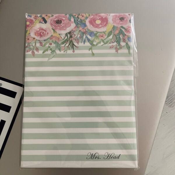Personalized Notepad, MINT GREEN Watercolor Floral, Floral Notepad ...