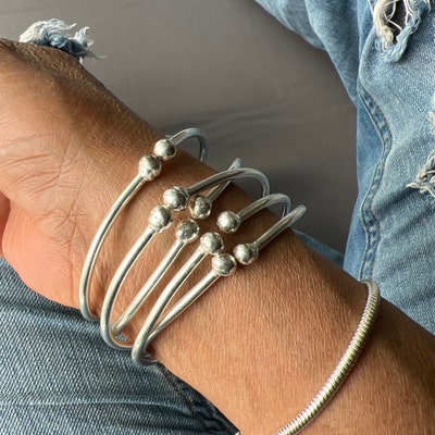 Sterling Silver Bangle, Thick Set of 5 Bangle, West Indian Bangle for ...