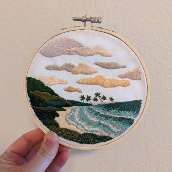 Hidden Beach Embroidery Pattern Digital PDF for DIY Craft. Embroidered ...