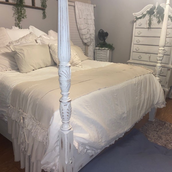Custom Bed Scarf Bed Runner Long Multi Ruffle Ivory White Linen Cotton ...