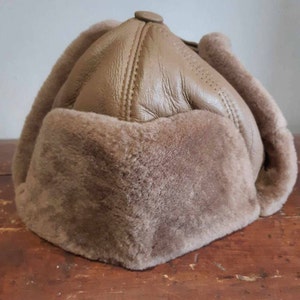 Real Sheepskin Hat Shearing Leather Bomber Trapper Hanukkahs Hunting ...