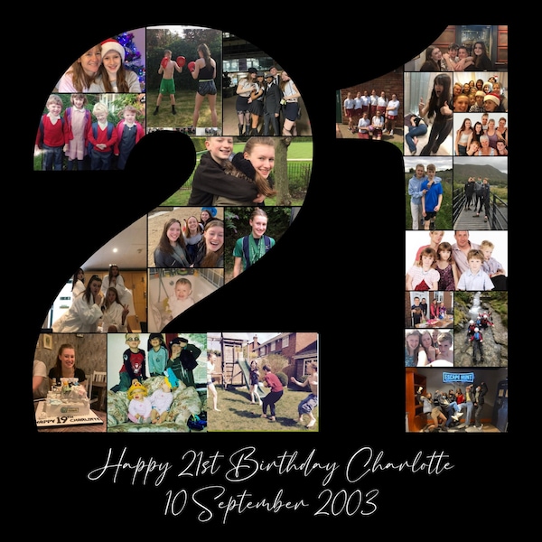 21st Birthday Photo Collage, 21st Birthday Gift, Birthday Number 21 ...