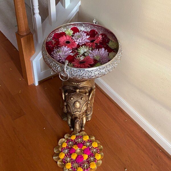 Peacock Design Ethnic Silver Plated Brass Decor Urli Showpiece, Urli ...