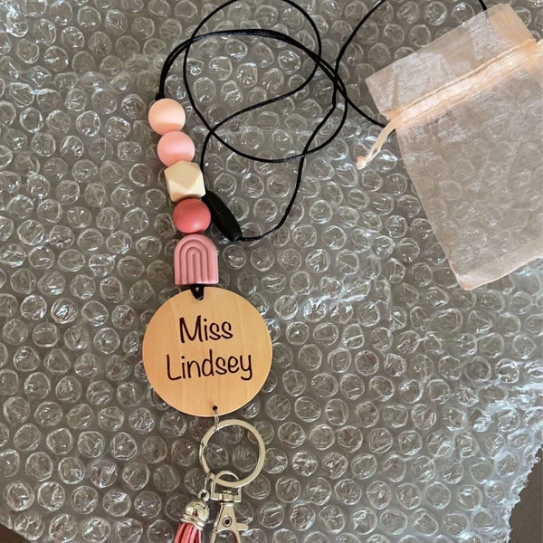 Boho Rainbow Daisy Beaded Teacher Lanyard, ID Badge Holder, Lanyard for ...