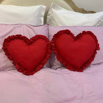 Red Frilled Heart Cushion Large/small Pillows Cushion Heart Plush ...