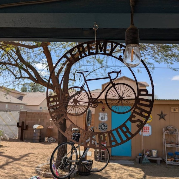 Custom Bike Shop Sign, Personalized Cyclist Sign, Metal Bike Shop Sign ...
