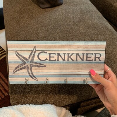 Beach House Key Holder for Wall, Personalized Key Hanger, Starfish ...