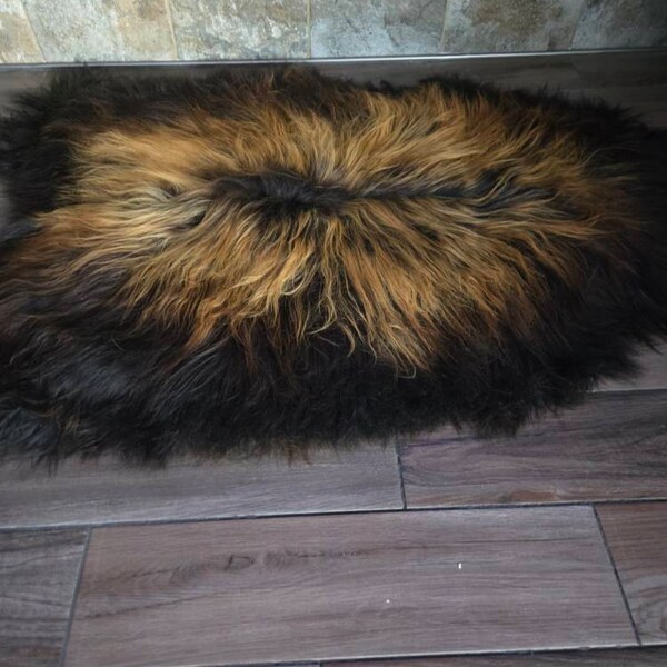 Genuine Natural Icelandic Black Brown Sheepskin Rug, Pelt, Giant ...