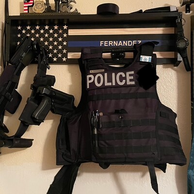 Engraved Personalized Police Gear Rack Thin Blue Line Galvanized Steel ...