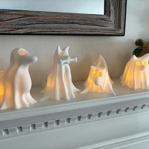 Ghost Dogs With LED Tea Lights - Halloween Home Decor - Gifts for Dog ...