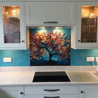 Abstract Tree Kitchen Glass Splashback - Heat Resistant 6mm Toughened ...