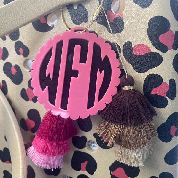 Varsity Letter Keychain With Mini Ombre Tassel Initial Zipper Pull ...