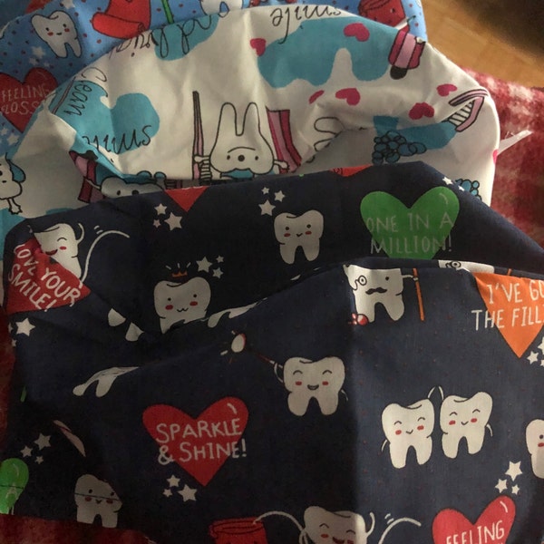 SET of 3 Dental Scrub Caps With Buttons | Dental Hygienist Gift, Dental ...