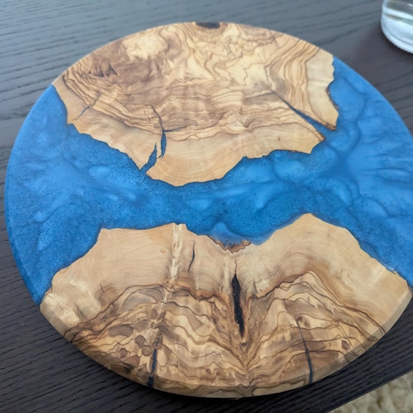 Epoxy & Olive Wood Coasters With Holder, Unique Resin Coasters ...