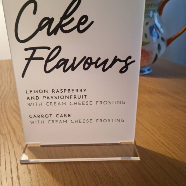 Wedding Cake Flavour Options Acrylic Sign - Luxury Custom Wedding Décor ...