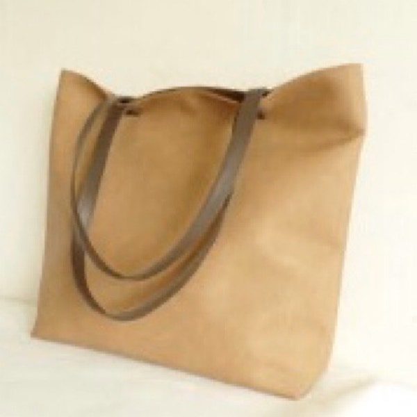 Large Vegan Leather Tote Bag: Light Camel Carry-all - Etsy