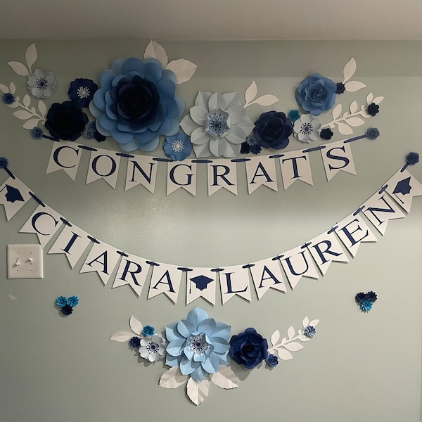 Navy Blue Paper Flower Wall Decor Set, Baby Shower Backdrop, Wedding ...