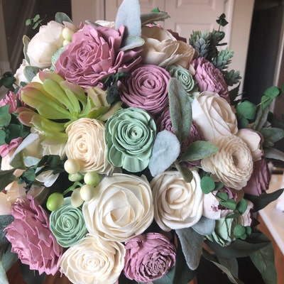 Dusty Rose Quartz and Sage Flowers Spring Wedding Bouquet - Etsy