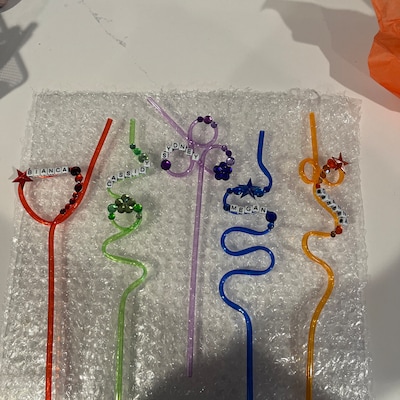 Personalized Silly Straw One Alphabet Bead Embellished Silly Straw ...