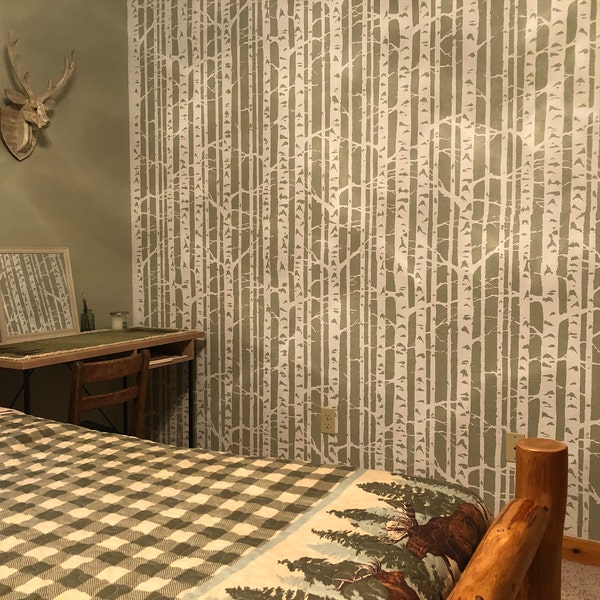 Birch Forest Wall Stencil - LARGE WALL STENCIL Instead of Wallpaper ...