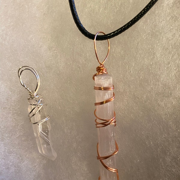Selenite Necklace, Wire Wrapped Selenite, Selenite Protection Necklace ...