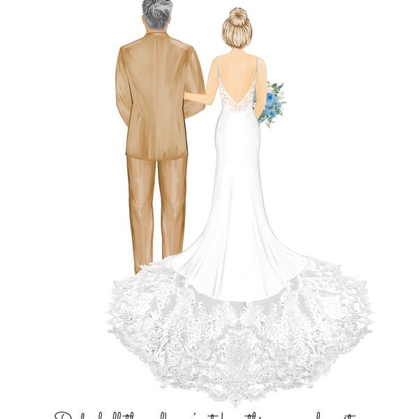 Personalized Bride and Dad Portrait Art PRINT | Father of the Bride ...