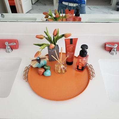 Very Large Metal Serving Tray. Cream Color With Wide Leaf ivy or Grape ...