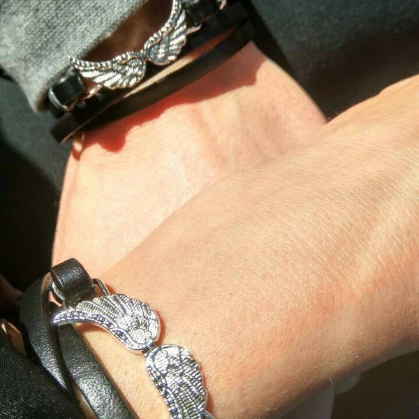Angel Wings Leather Cuff Bracelet Angel Wings Bracelet Women Cuff ...