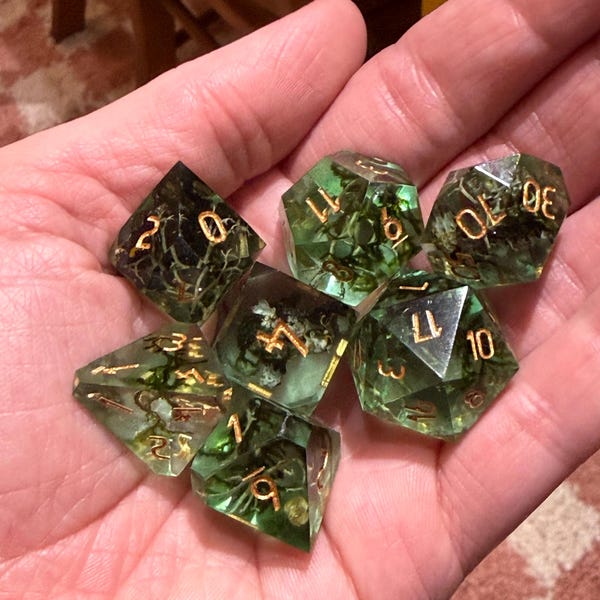 Moss and Lichen Dnd TTRPG Resin Dice Set - Etsy