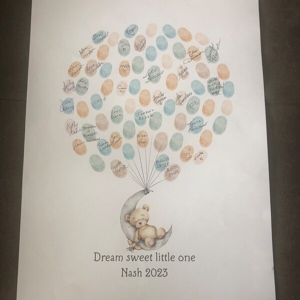 Girl on the Moon, PRINTABLE GUEST BOOK, Birthday Fingerprint Balloon ...