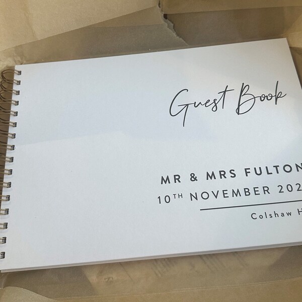 Minimal Script Wedding Guest Book - Personalised Guest Book - Custom ...