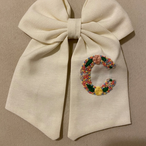 Initial Hand Embroidered Bow Custom Initial Bow Hair Bow Floral Hair ...