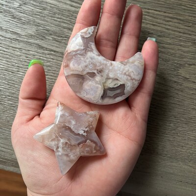 Flower Agate Moon, Flower Agate Star, Cherry Blossom Agate Crescent ...
