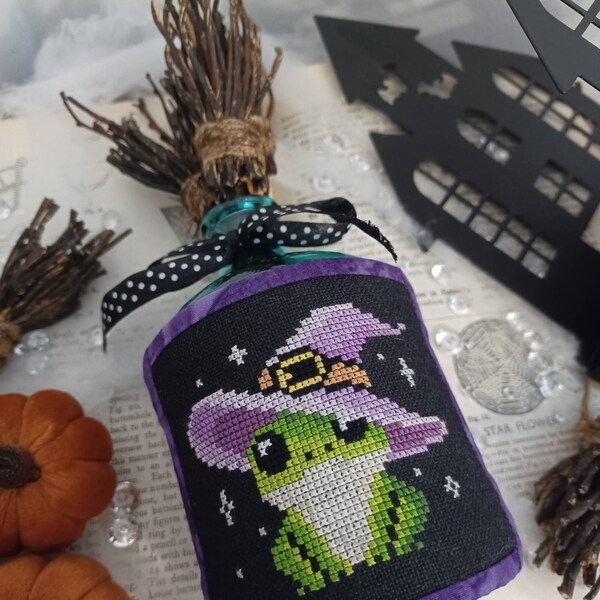 Wizard Frog Cross Stitch Pattern: Witch Toad Embroidery (PDF Pattern ...