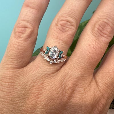 Oval Cut Moissanite Engagement Ring Set Marquise Cut Turquoise Ring ...