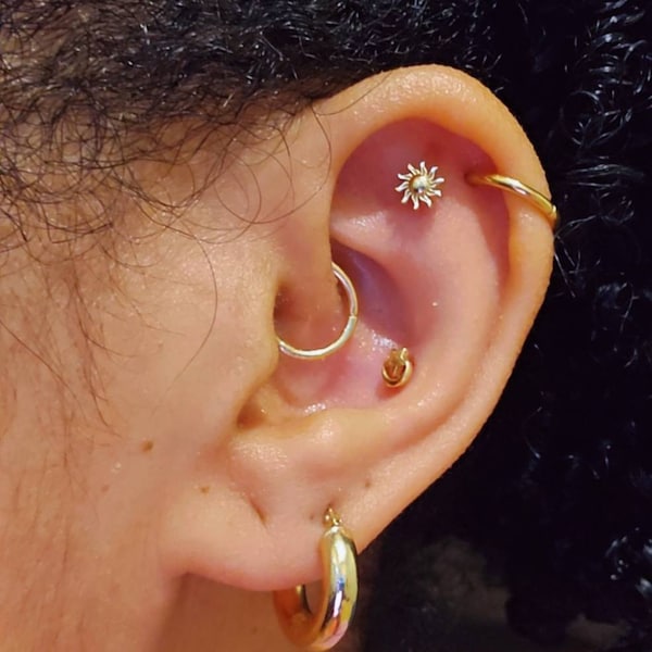 14K Gold Egyptian Sun Piercing – Handcrafted Cartilage Flat Back ...
