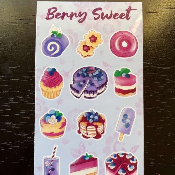 Blueberry Dessert Sticker Sheet • Kawaii Hand-drawn • Glossy Food - Etsy