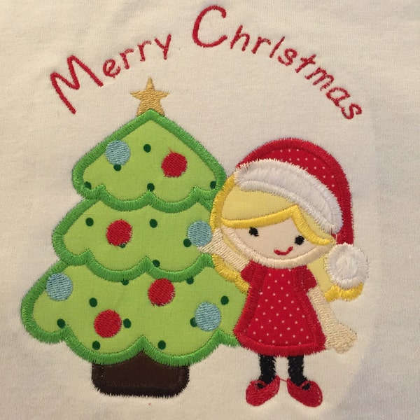 TREE Trimming GIRL Applique 4x4 5x7 6x10 Machine Embroidery Design ...