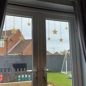 Gold Stars Window Stickers, Christmas Window Stickers, Stars on Strings ...