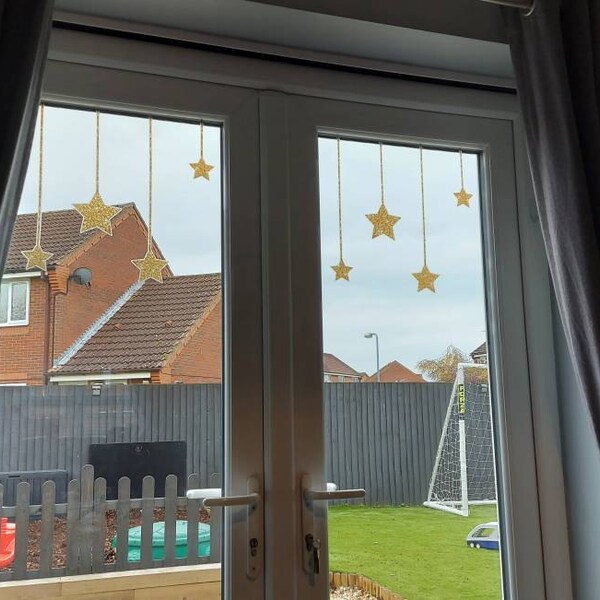 Gold Stars Window Stickers, Christmas Window Stickers, Stars on Strings ...