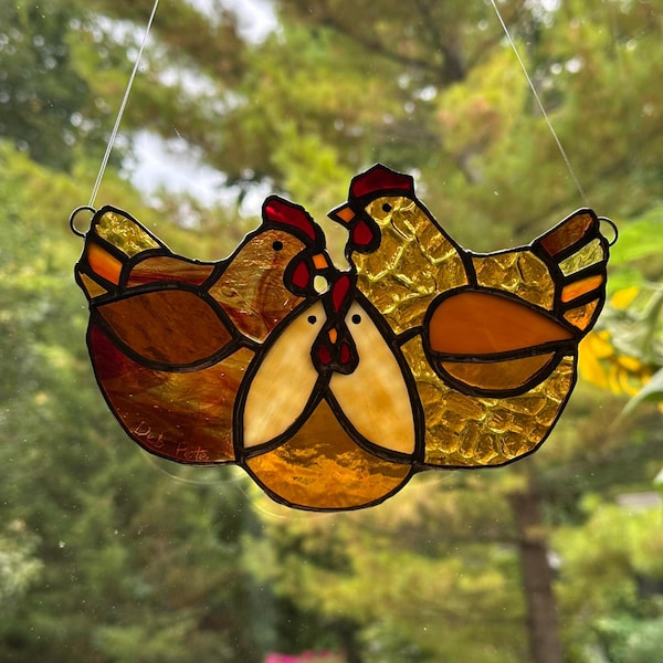Hen and Rooster Stained Glass Pattern: Farmhouse Decor (digital ...