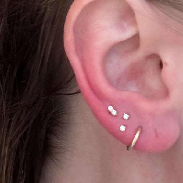 14k Solid Gold Micro Single Double CZ Internally Threaded Labret Stud ...