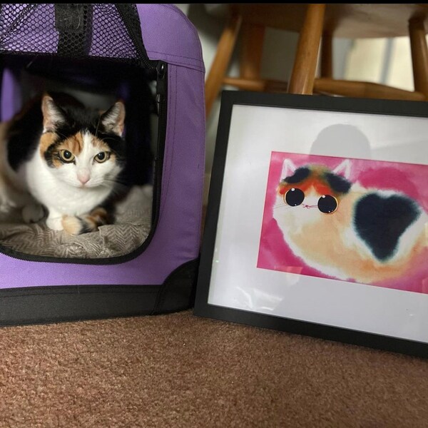 Calico Cat Heart Loaf With Pink Background Art Print, Instant Download ...