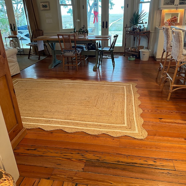 Scallop Jute Rug, Natural Jute Wavy Edge Rug, Scalloped Shape Rug ...