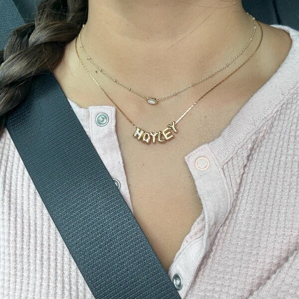 Personalized Tiny Balloon Initial Name Necklace, Mini Name Necklace, Minimalist Necklace ...