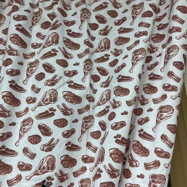 Hand Drawn Assorted Meats Fabric - Etsy